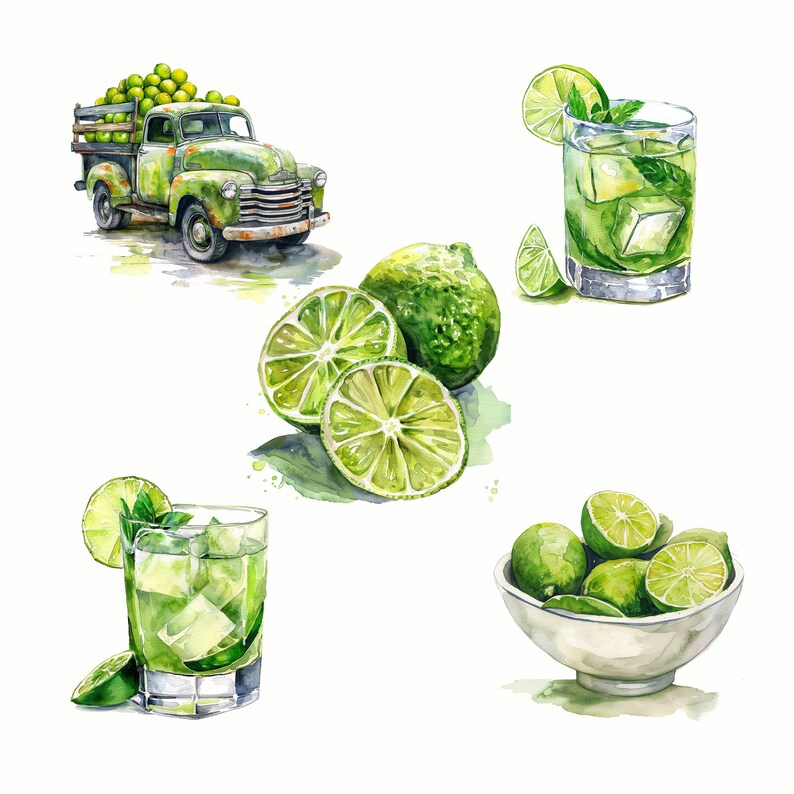 Watercolor Lime Clipart, PNG Files, Invitations, Menus, Commerical Use ...