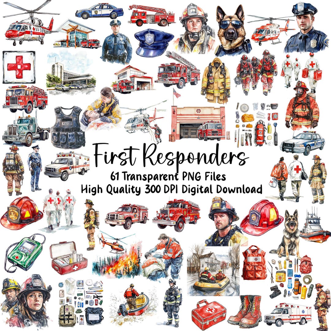 First Responders Clipart Set: Firefighters, Police, Medics (digital ...