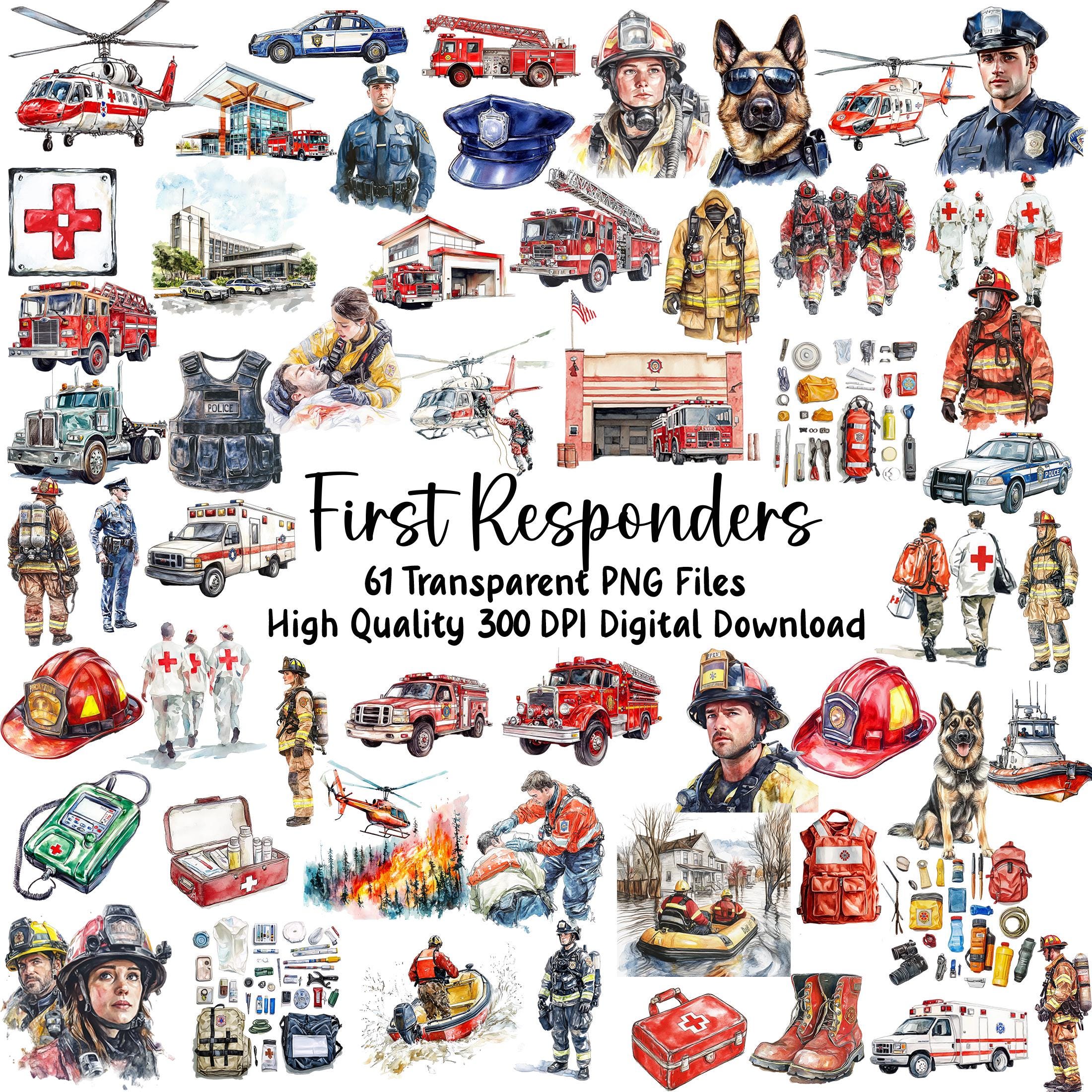 First Responders Clipart, Firemen, Firewomen, Police, Helicopters ...
