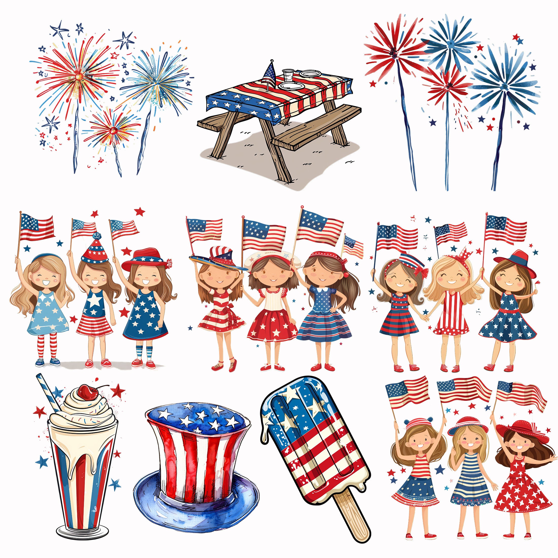 Memorial Day 4th of July Patriotic Clipart Bundle, Party Invitations ...