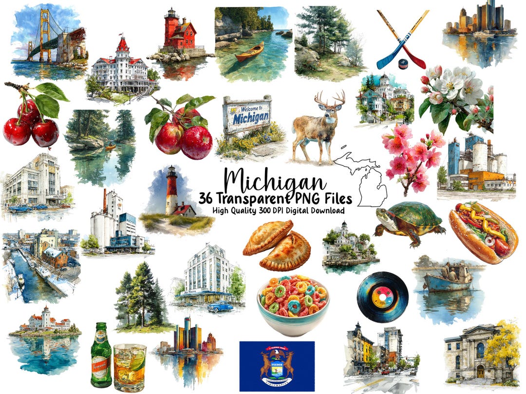Michigan Clipart Bundle | Lakes State Illustrations (digital Download ...