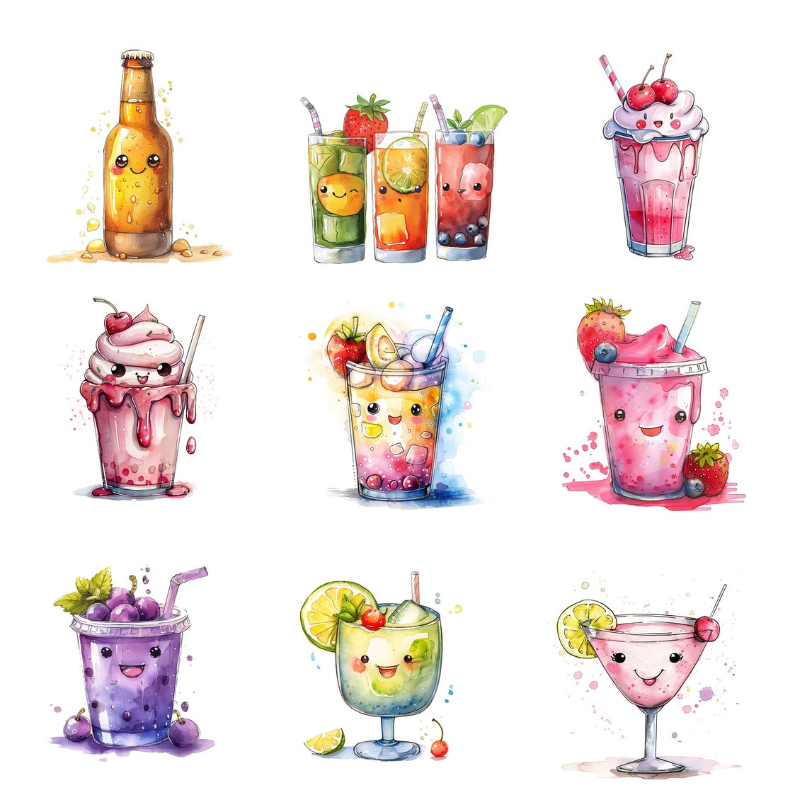 Kawaii Drink Clipart, Cute Beverage Graphics, Kawaii PNG, Adorable ...
