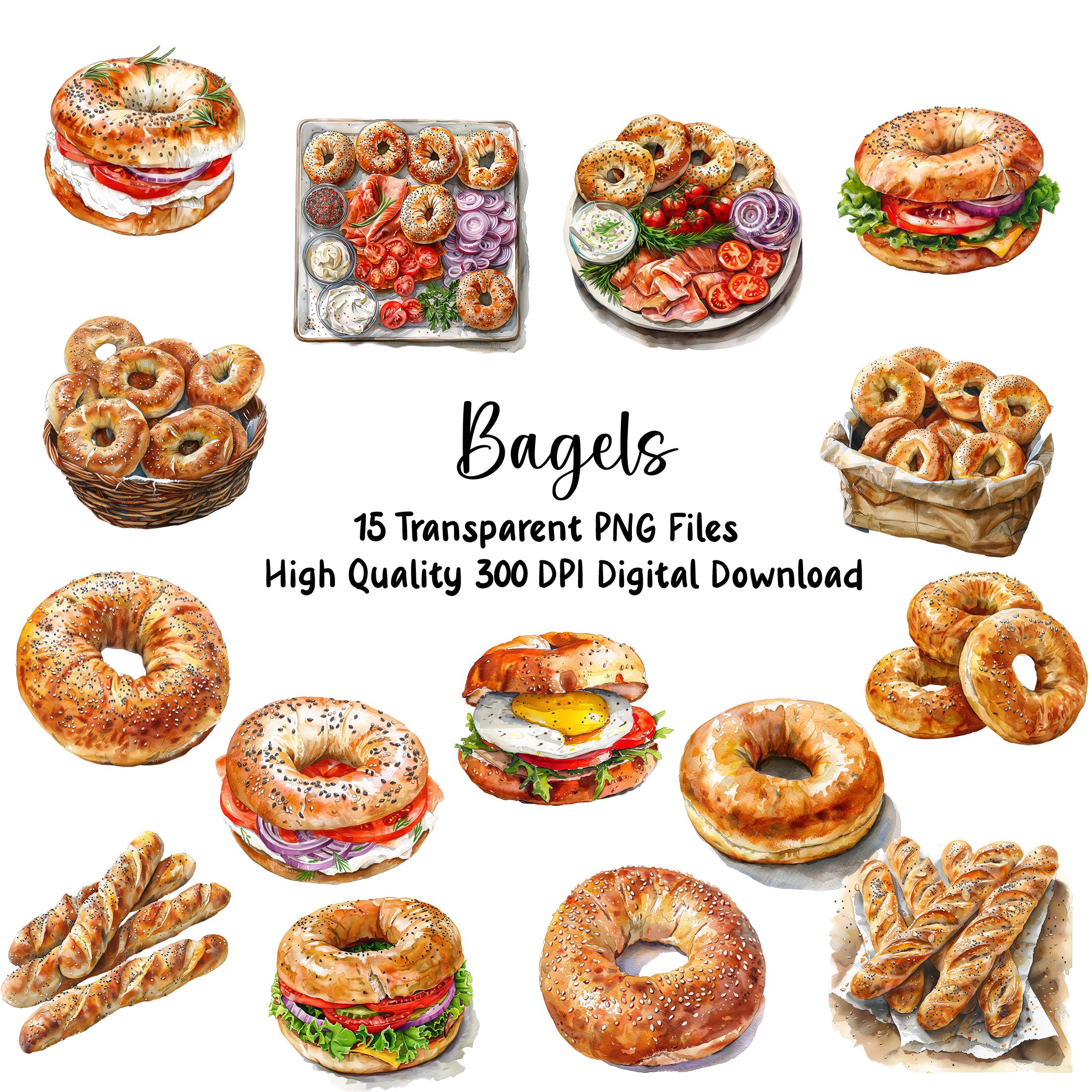 Watercolor Bagel Clipart, Bread Images, Junk Journals, Invitations ...