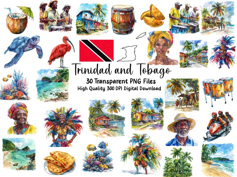 Trinidad and Tobago Clipart Set | Caribbean Culture & Carnival | PNG - Etsy