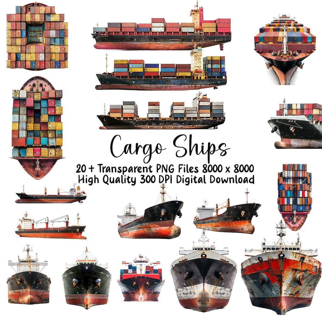 Cargo Ship Clipart, Container Ships, Commercial Boat Clipart, PNG Files ...