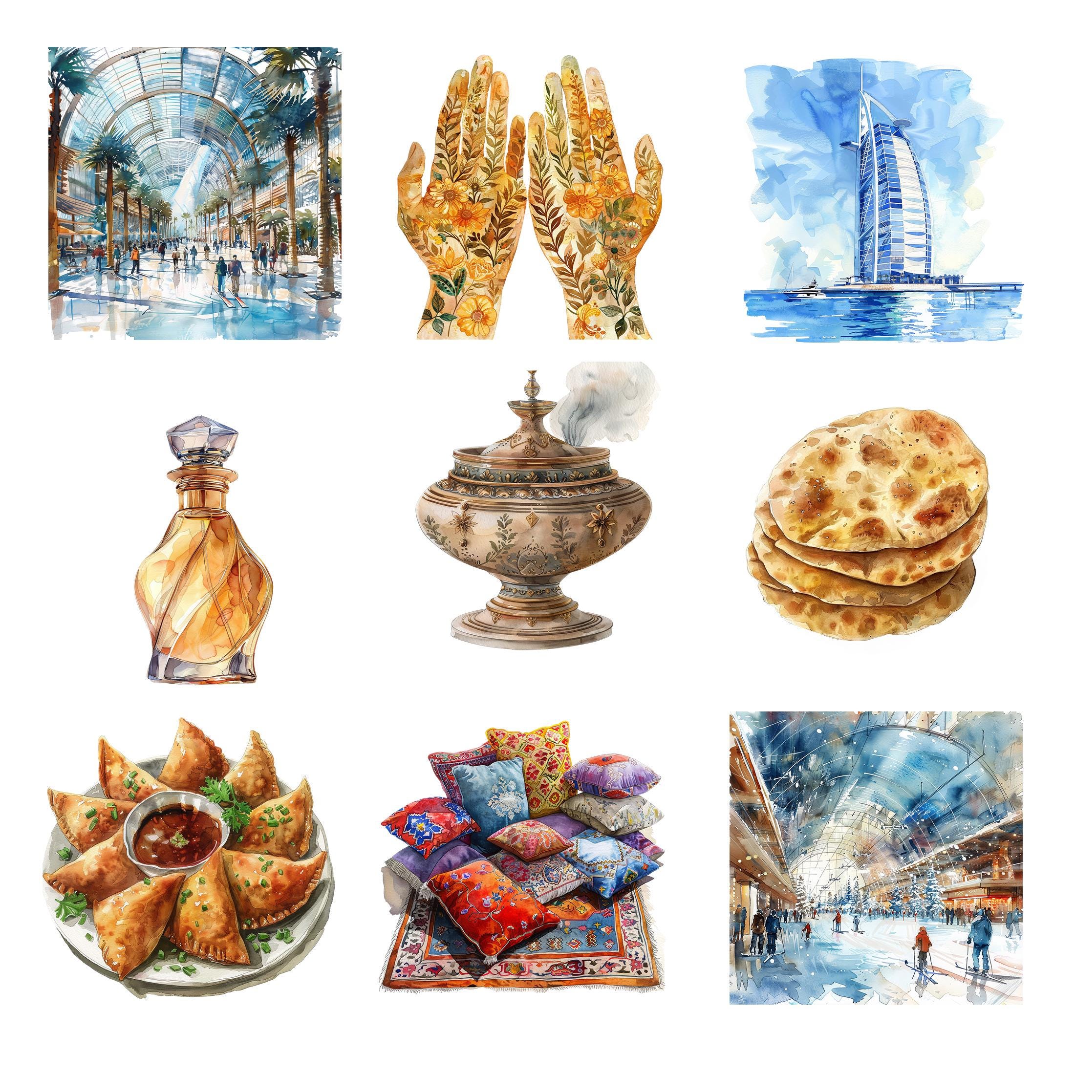 UAE Watercolor Clipart Bundle | Dubai, Desert Animals (digital Download ...