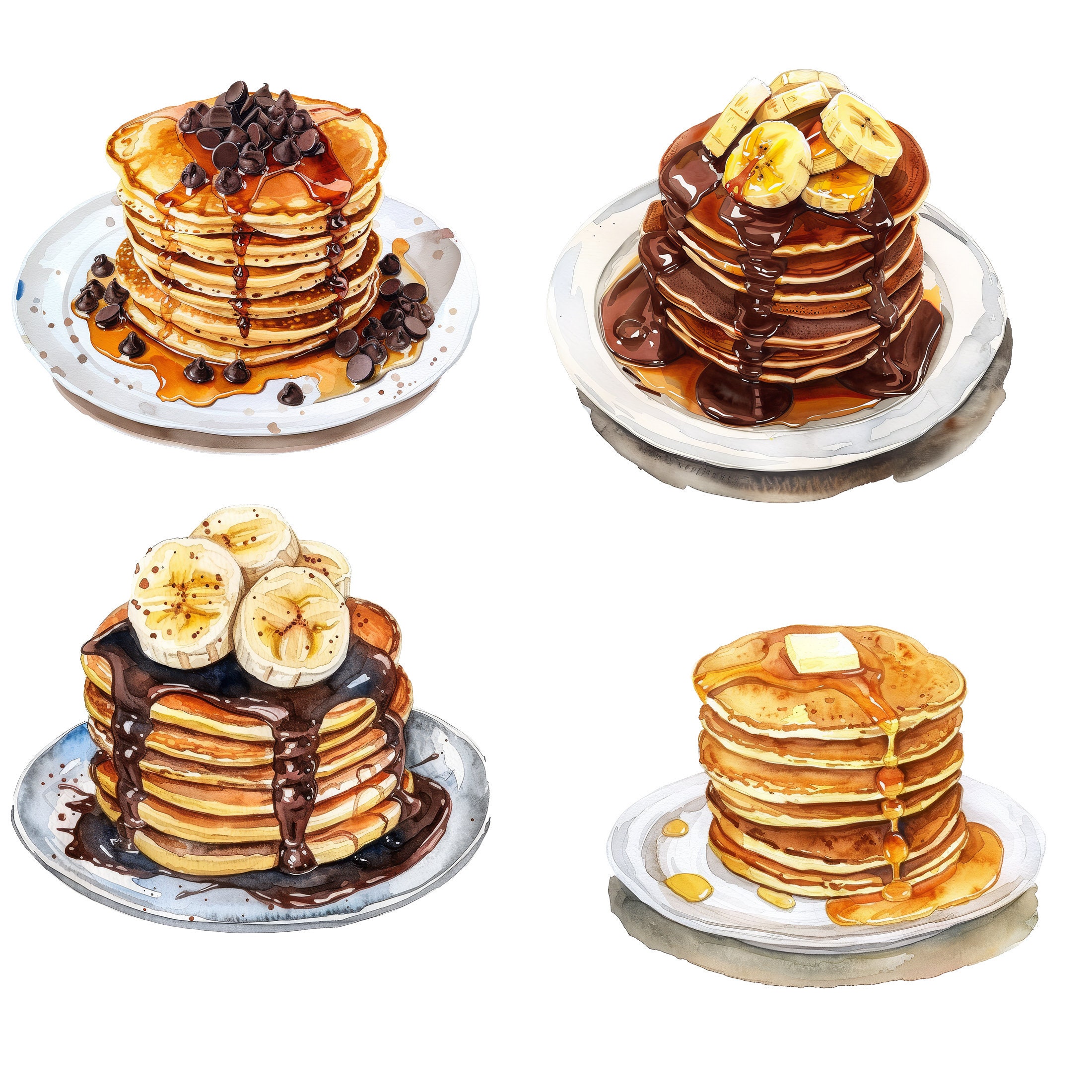 Watercolor Pancake Clipart Bundle: Breakfast PNG (commercial Use) - Etsy
