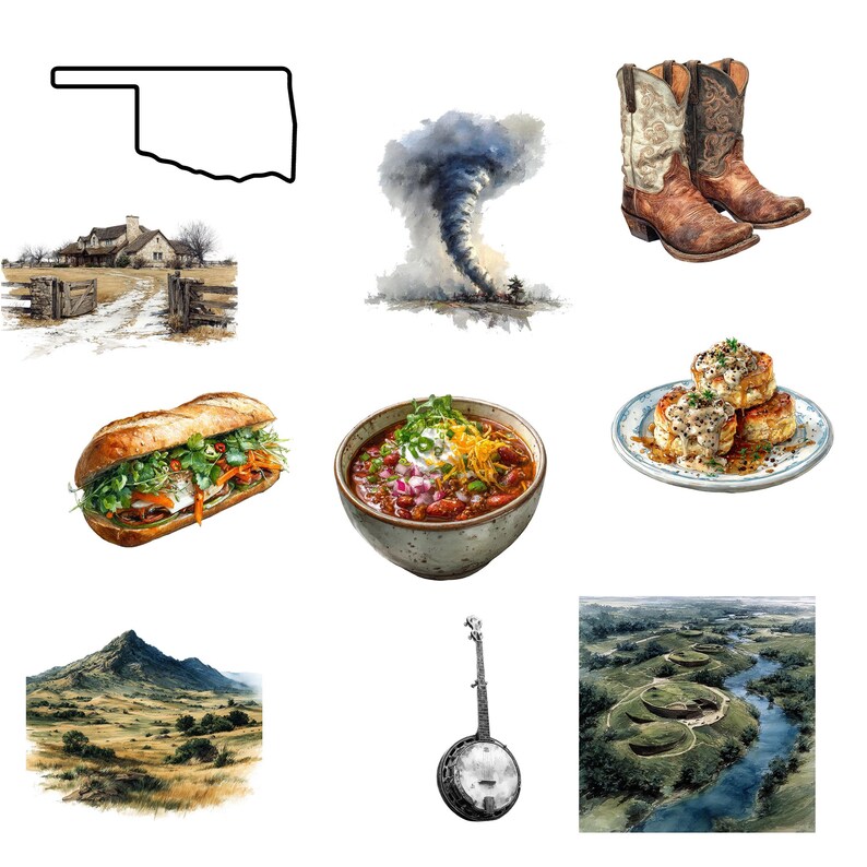 Oklahoma Clipart Bundle: State Symbols, Landmarks, Culture (PNG Digital ...