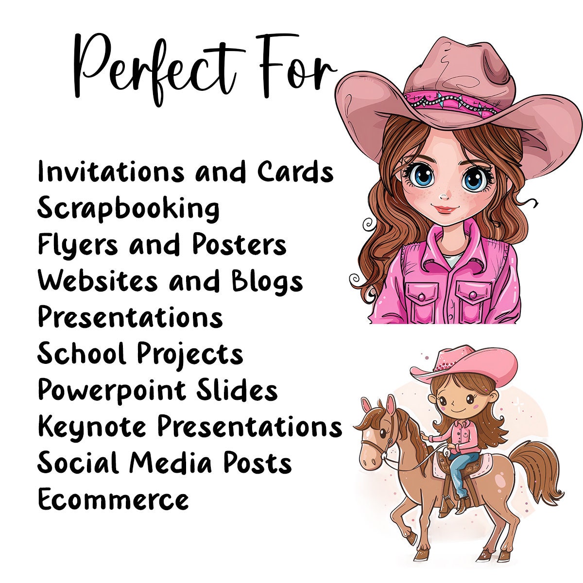 Pink Cowgirls Clipart Bundle, Cute Cowgirl Images on Horses, Whimsical ...