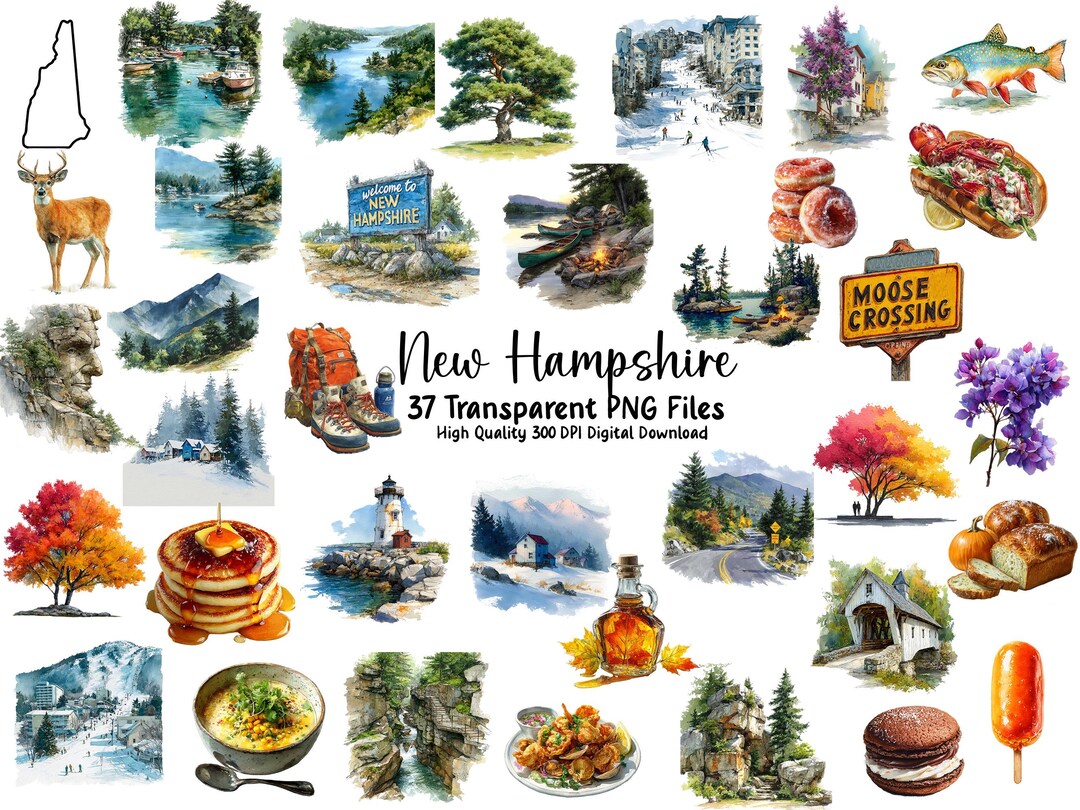 New Hampshire Clipart | State Landmarks, Nature & Wildlife PNG Bundle ...