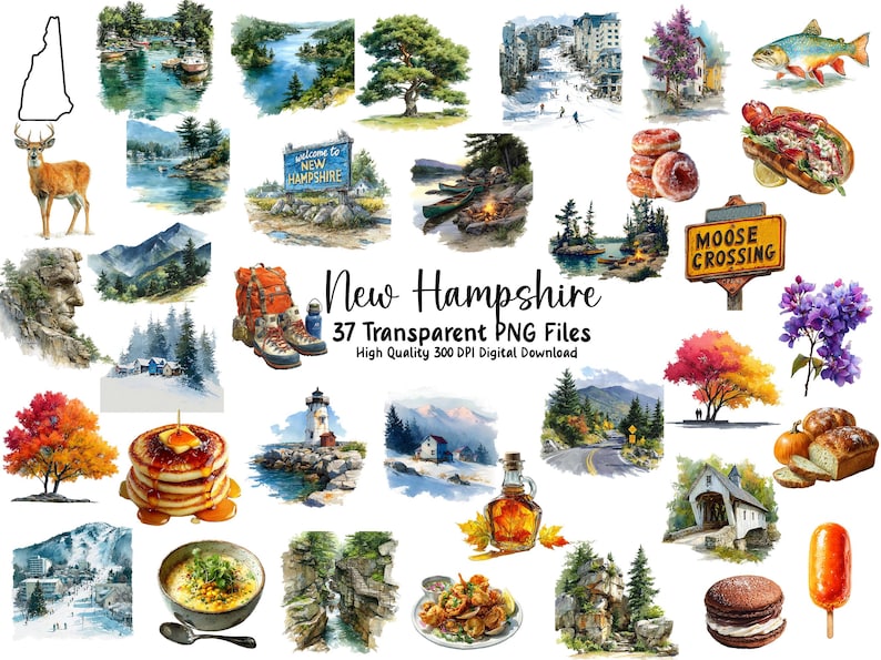 New Hampshire Clipart | State Landmarks, Nature & Wildlife PNG Bundle ...