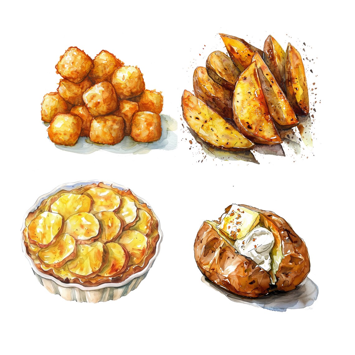 Watercolor Potato Clipart, PNG, French Fries, Potato Chips, Baked ...