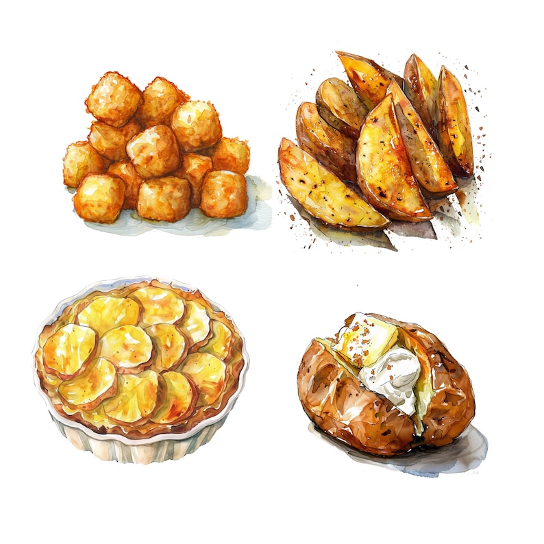 Watercolor Potato Clipart, PNG, French Fries, Potato Chips, Baked ...