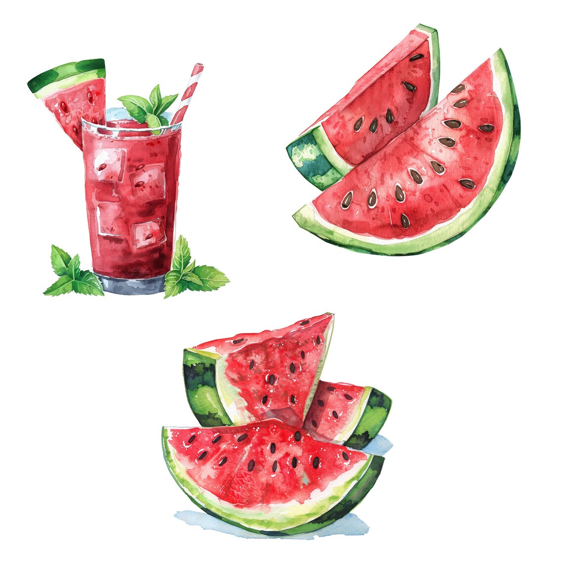Watercolor Watermelon Clipart Digital Png Summer Fruit Graphics Instant ...