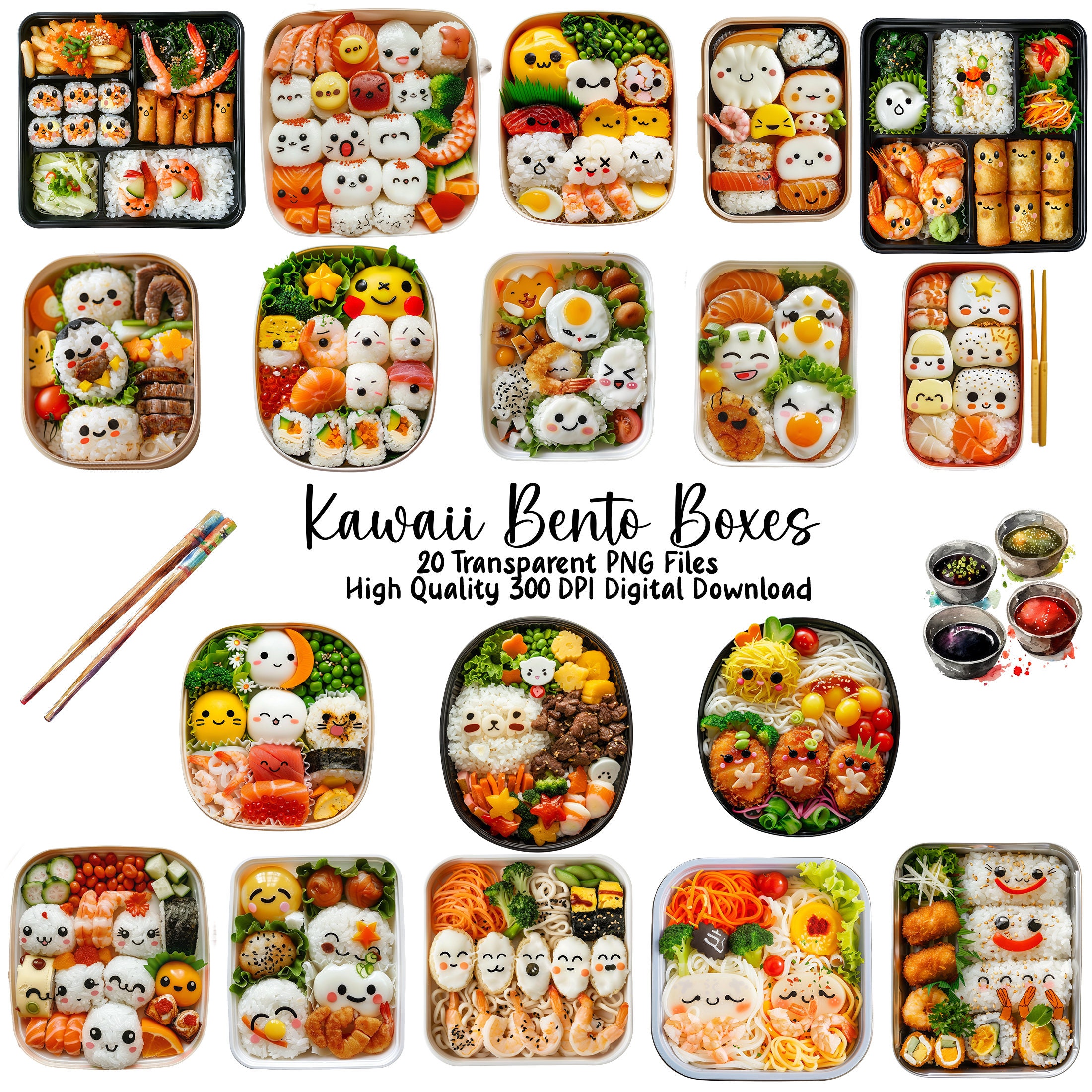 Kawaii Bento Boxes Clipart, Asian Food (PNG Files) - Etsy