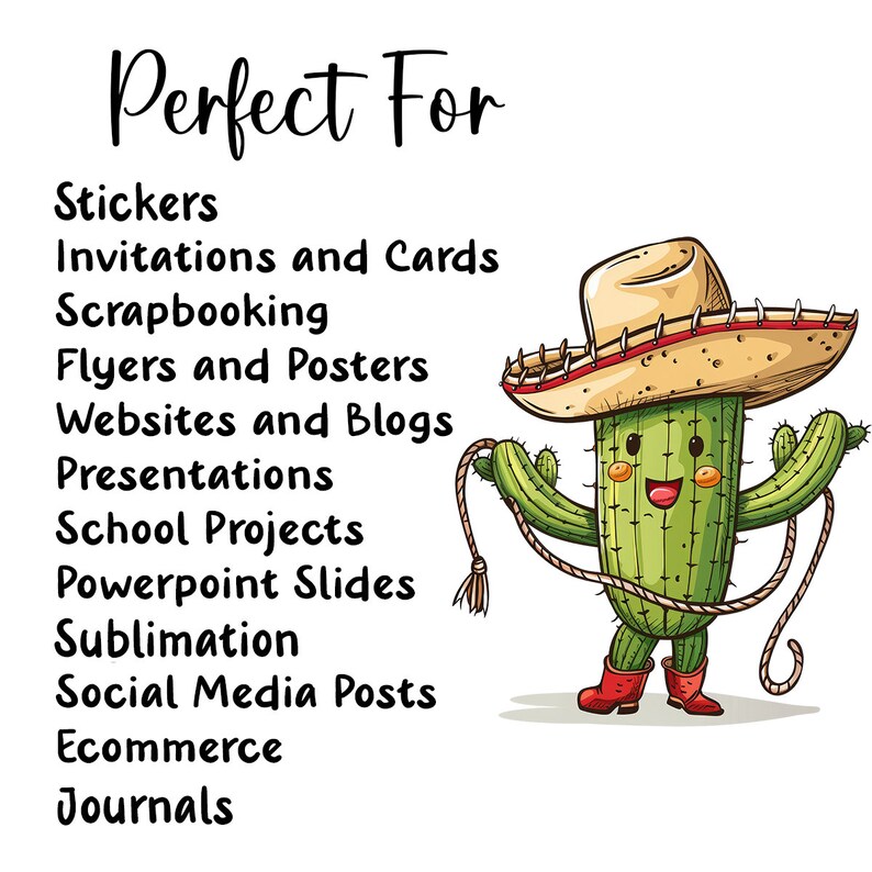 Cowboy Cacti Clipart, Whimsical Cactus Clipart, PNG, Invitations ...