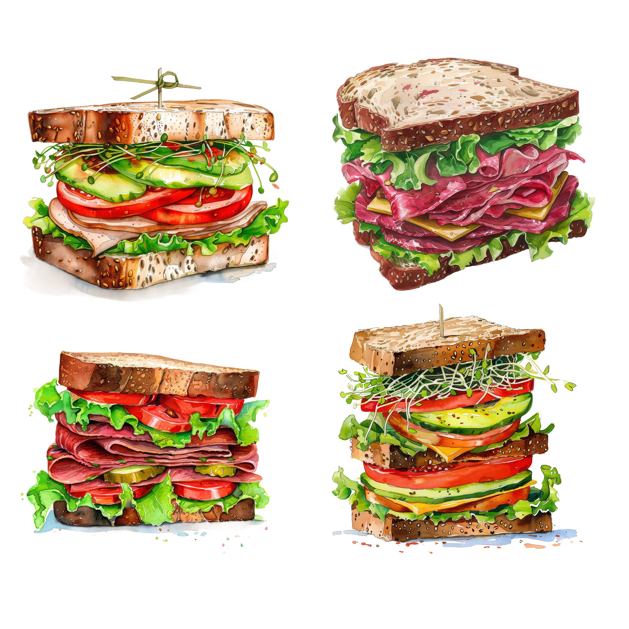 Watercolor Sandwiches II Bundle, PNG, Breakfast Sandwich, Digital ...