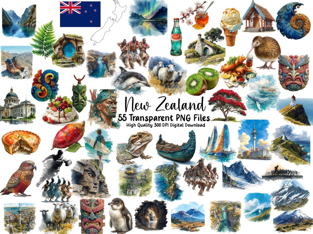 New Zealand Clipart: Kiwi, Maori, Landmarks, Food (digital Download) - Etsy