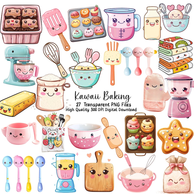 Kawaii Baking Clipart Set, Cute Baking Stickers, PNG, Commercial Use - Etsy