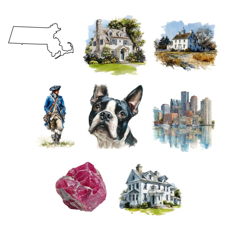 Massachusetts Clipart: Boston Landmarks, State Symbols (digital ...