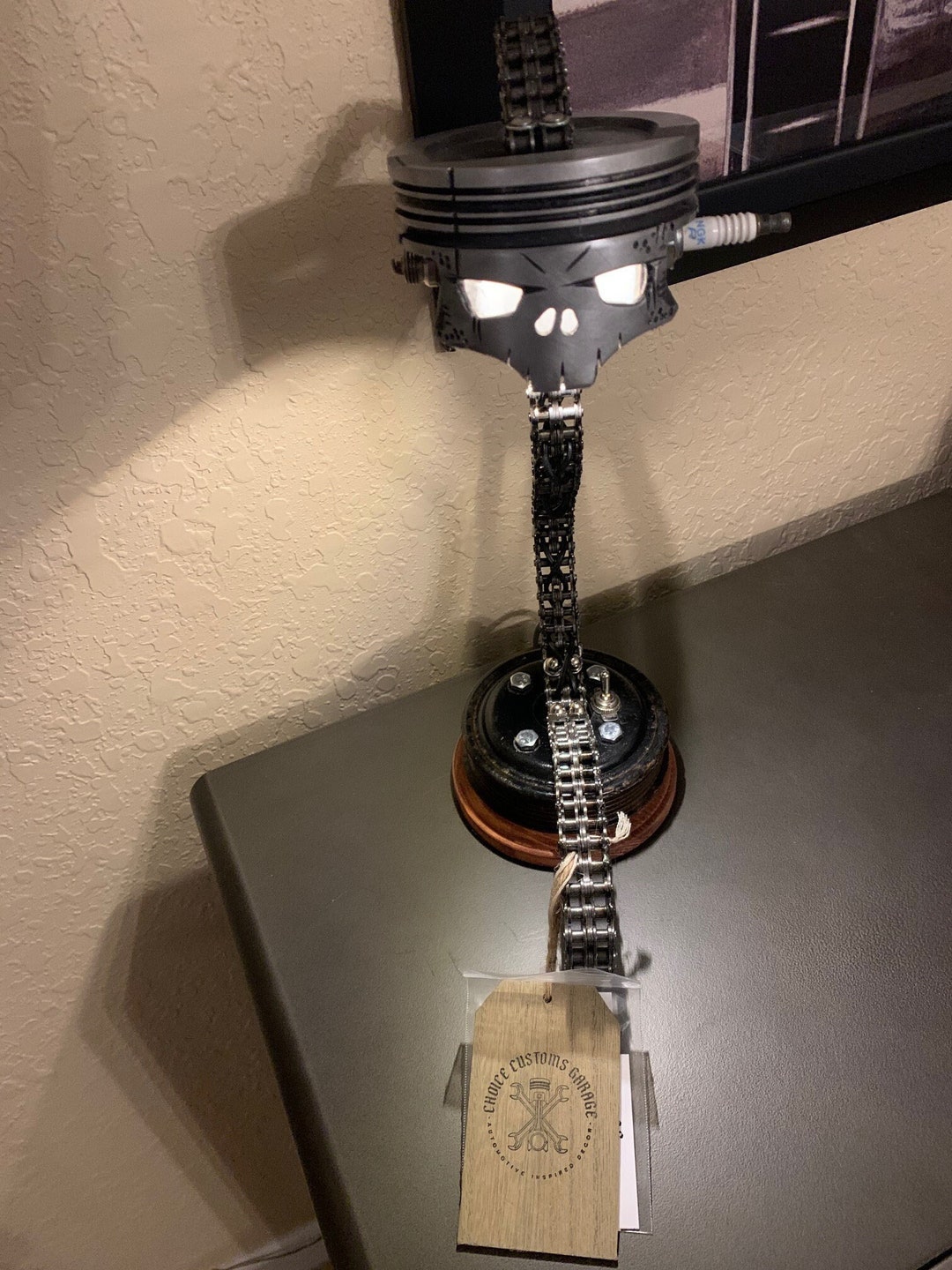 Skull Piston Lamp Car Part Art/car Part Decor/up Cycled/ Metal Art ...