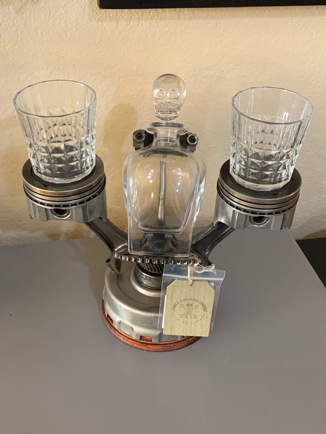 Piston Decanter and 2 Glass Holder/display Metal Art/ Car Part Art ...