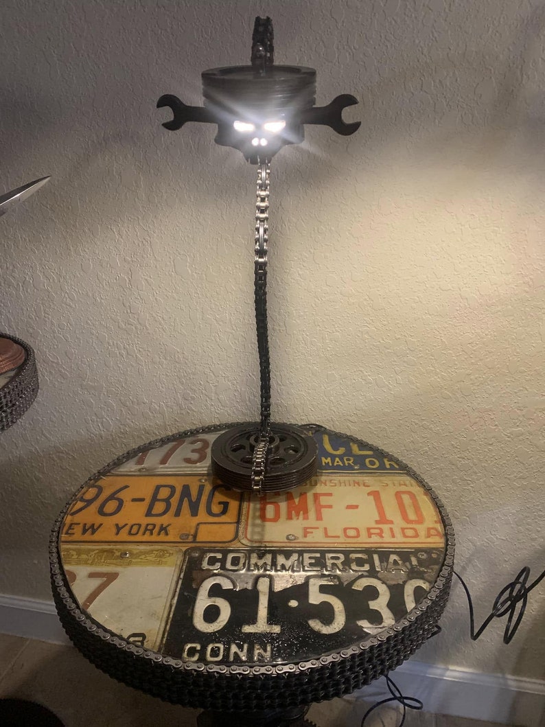 Piston skull Lamp With Roller Chain Stem and Harmonic Balancer Base Car ...