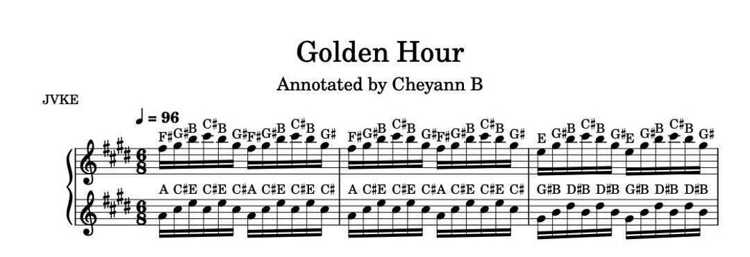 Golden Hour by JVKE Piano Sheet Music With Letters - Etsy