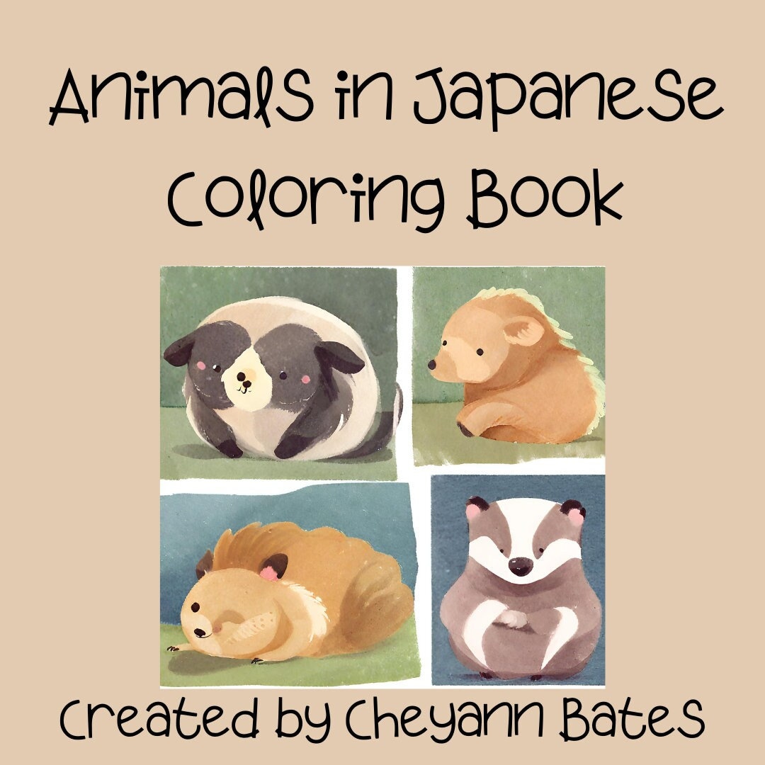 Animals in Japanese Coloring Book Printable - Etsy