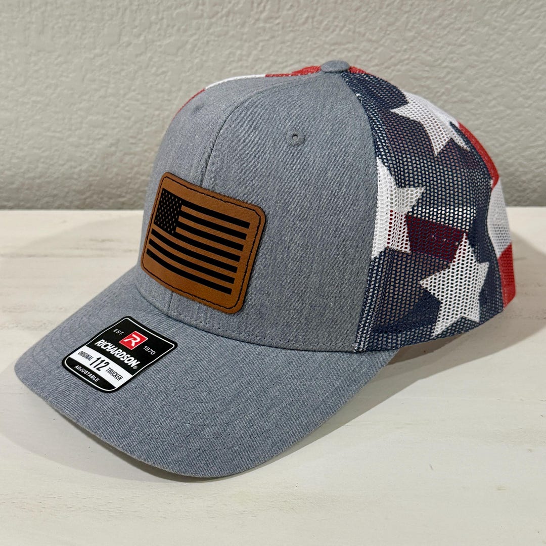 American Flag Patch Hat - Patriotic Laser Engraved American Flag Patch on Snapback Richardson ...