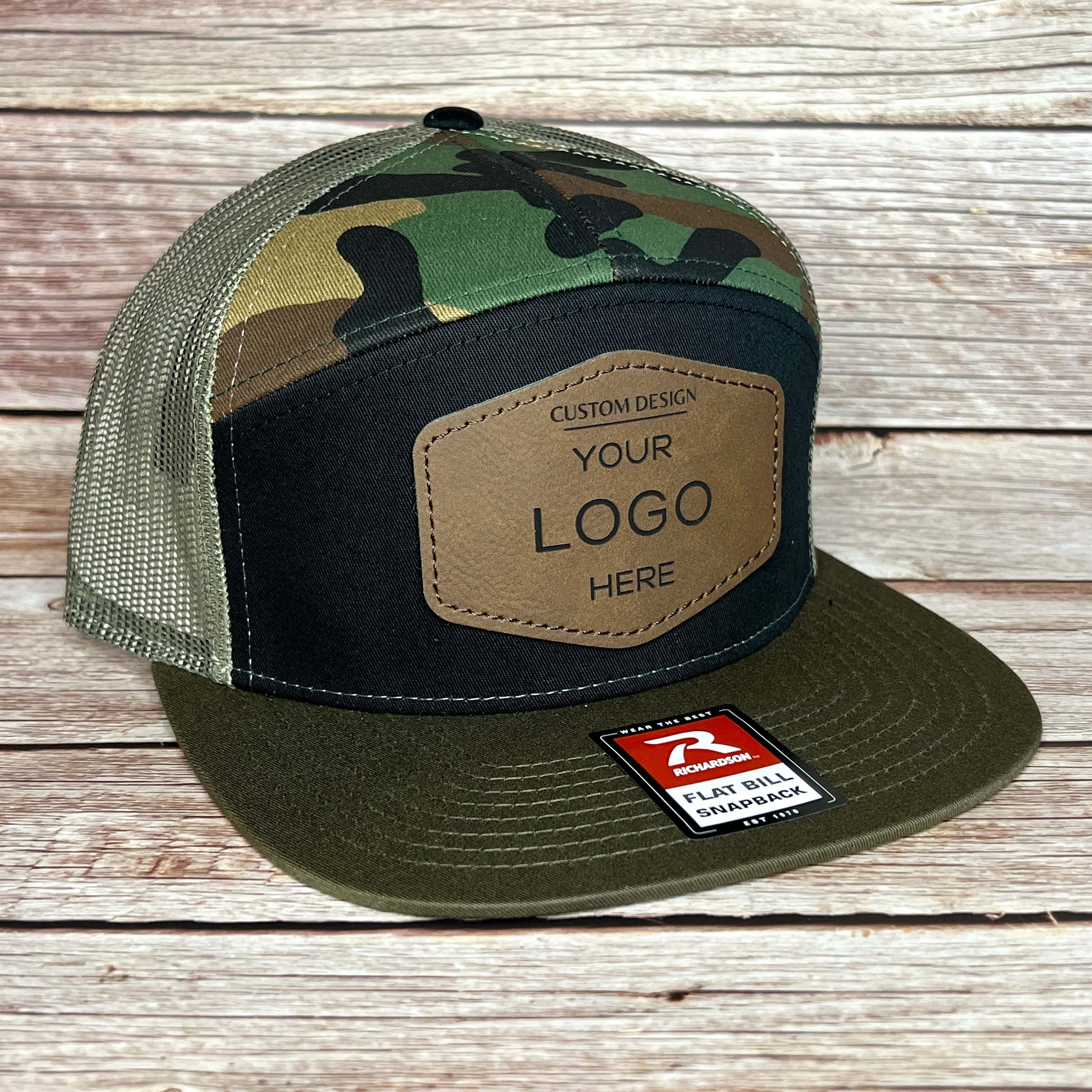 Custom Patch Trucker Hat Laser Engraved Company Logo or Personal Brand on Richardson 168 Flat ...