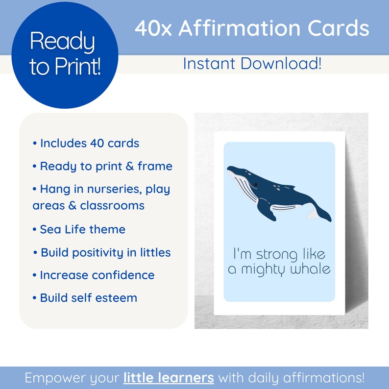 Sea Life Ocean Themed Positive Affirmation Cards for Kids, Baby ...