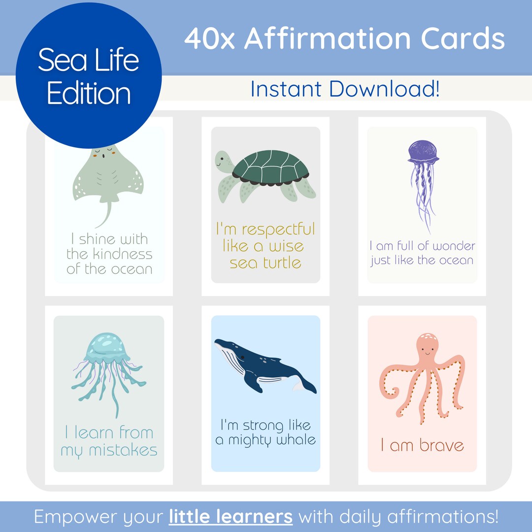 Sea Life Ocean Themed Positive Affirmation Cards for Kids, Baby ...