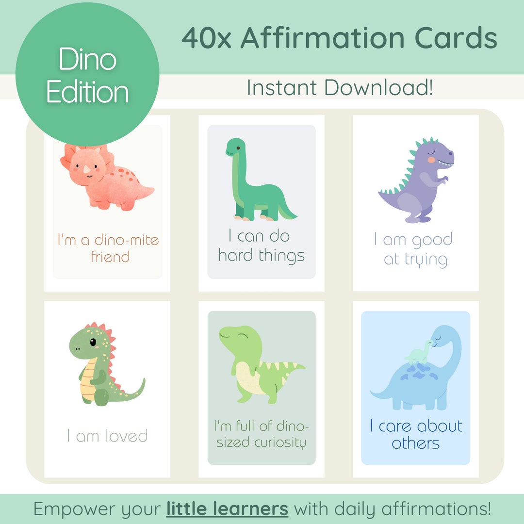 Dinosaur Affirmation Cards for Kids Toddlers Preschool Learning ...