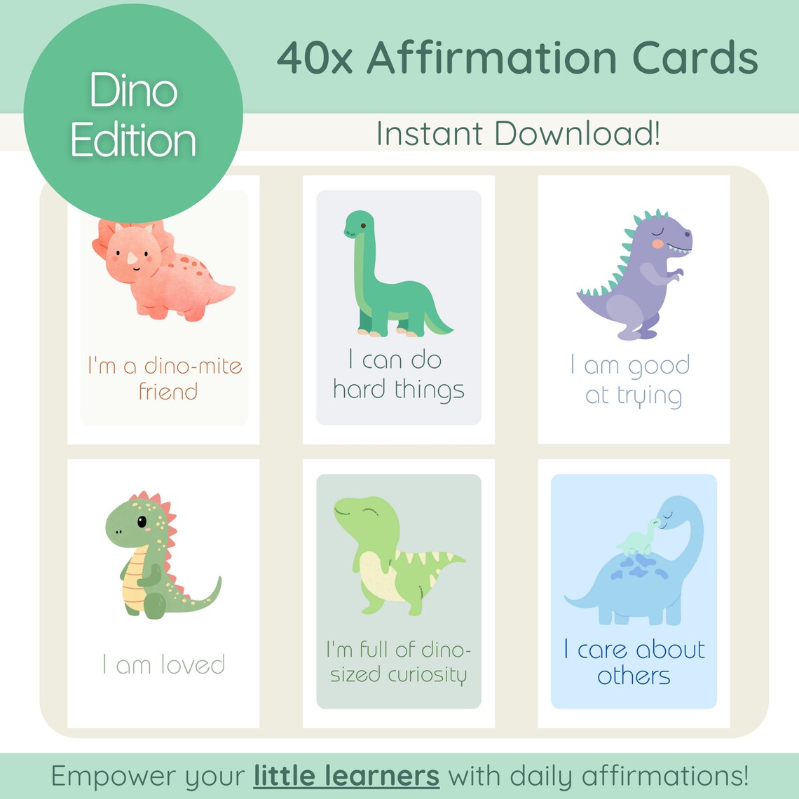 Dinosaur Affirmation Cards for Kids Toddlers Preschool Learning ...
