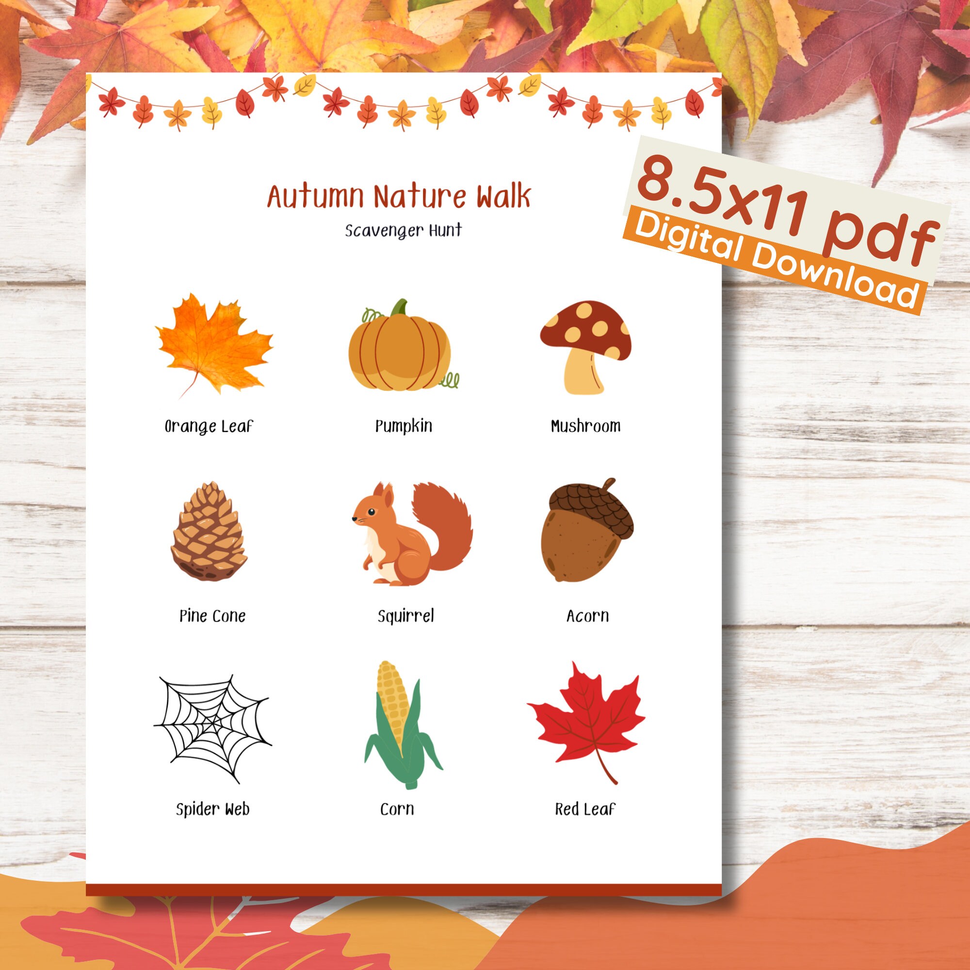 Autumn Fall Nature Walk Scavenger Hunt for Kids Preschool Toddlers ...