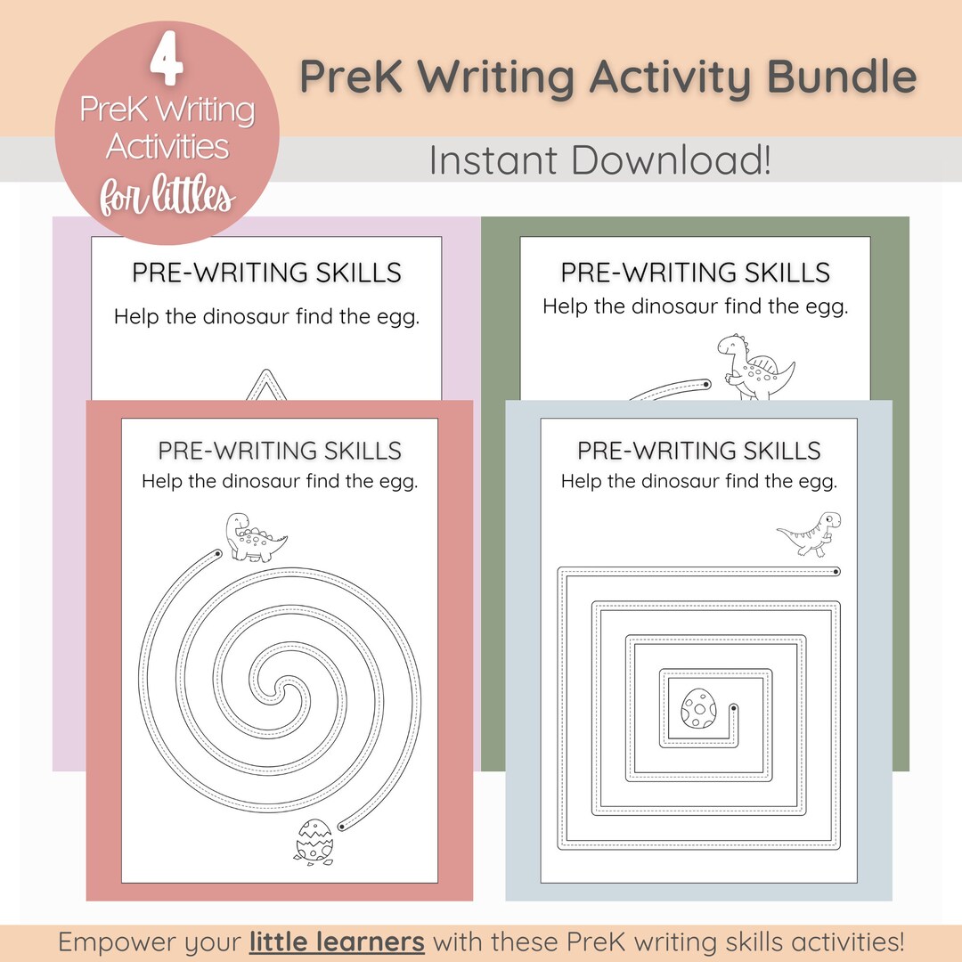 4-pack Pre Kindergarten Writing Skills Worksheets Bundle Dinosaur ...