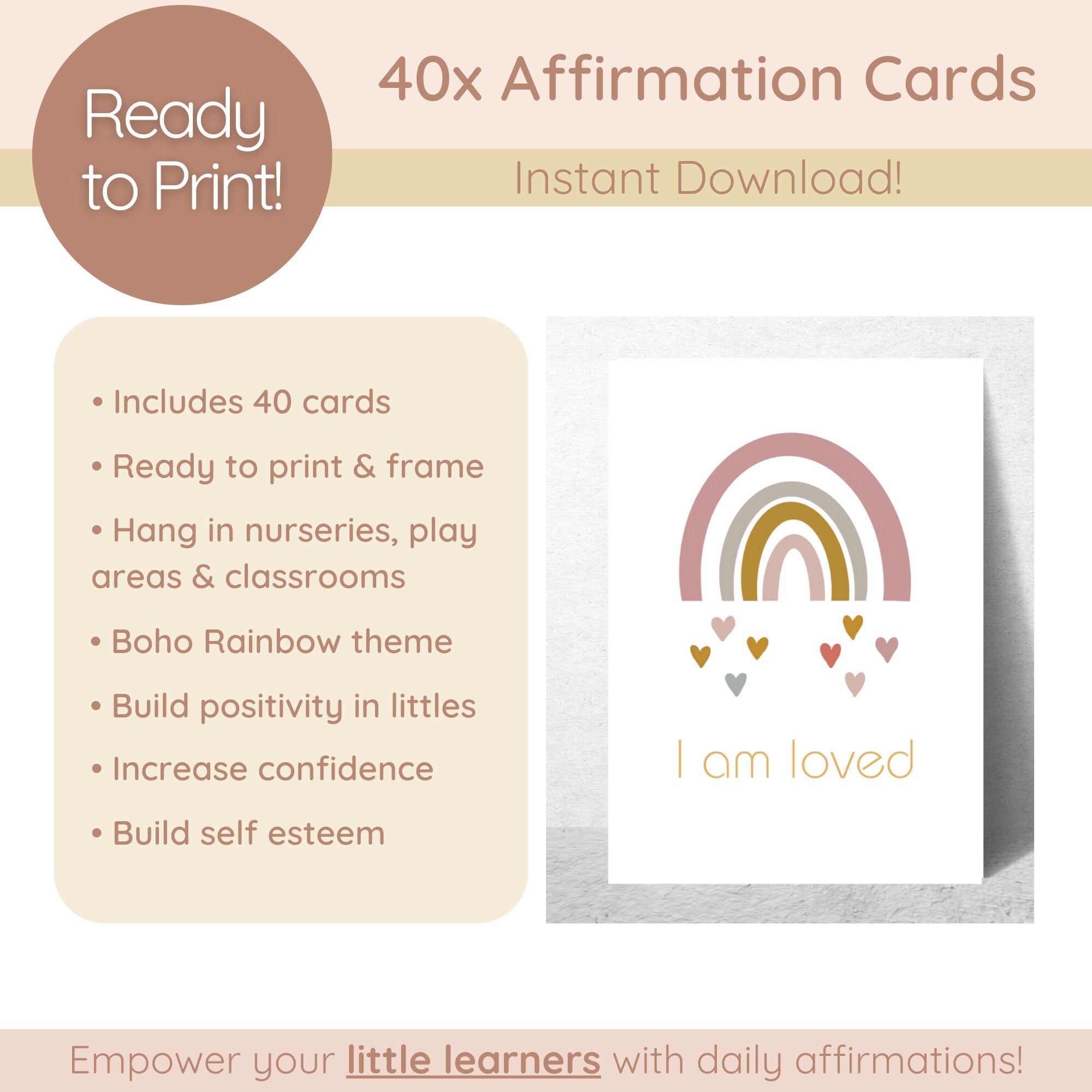 Boho Rainbow Affirmation Cards Positive for Kids Preschool Printables ...
