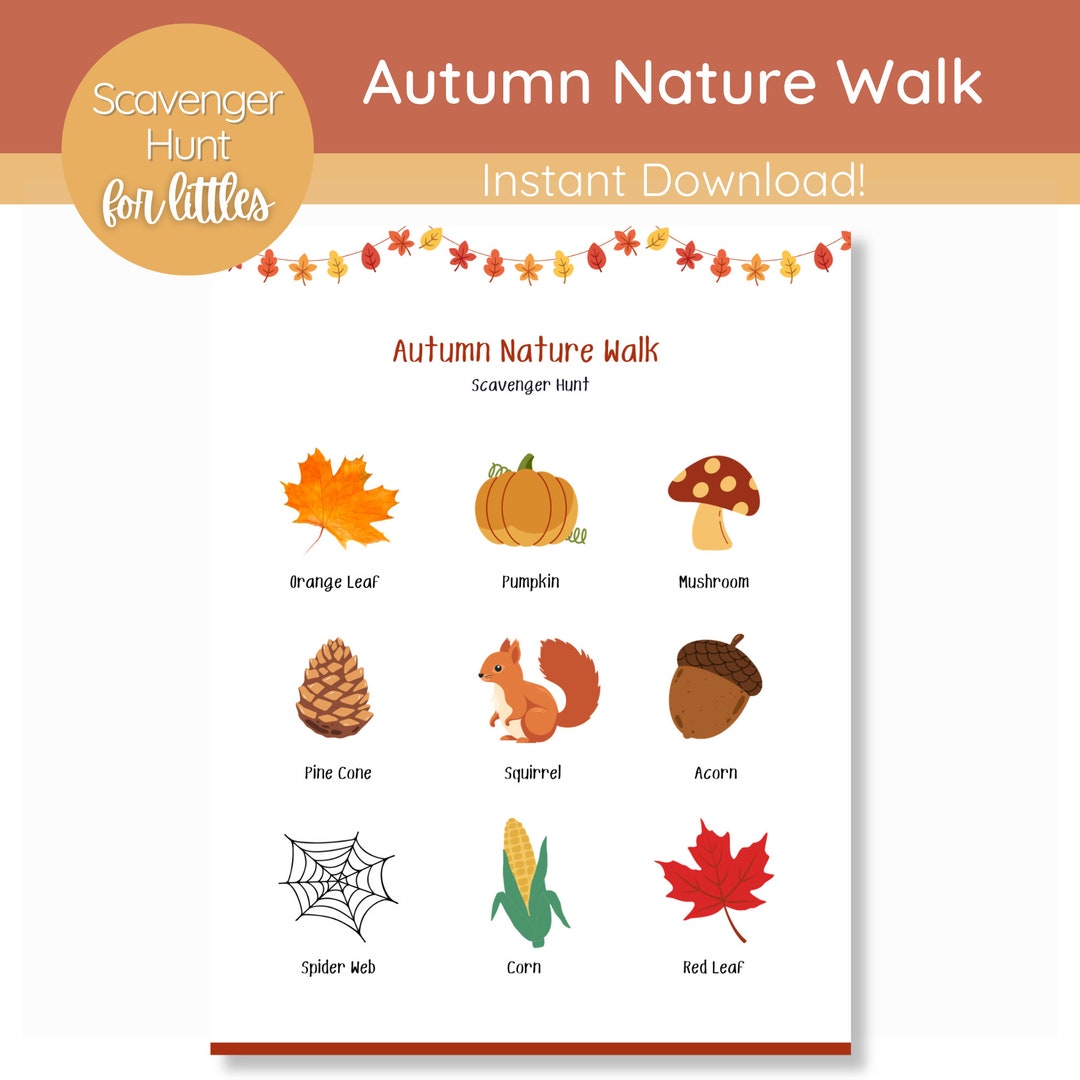 Autumn Fall Nature Walk Scavenger Hunt for Kids Preschool Toddlers ...