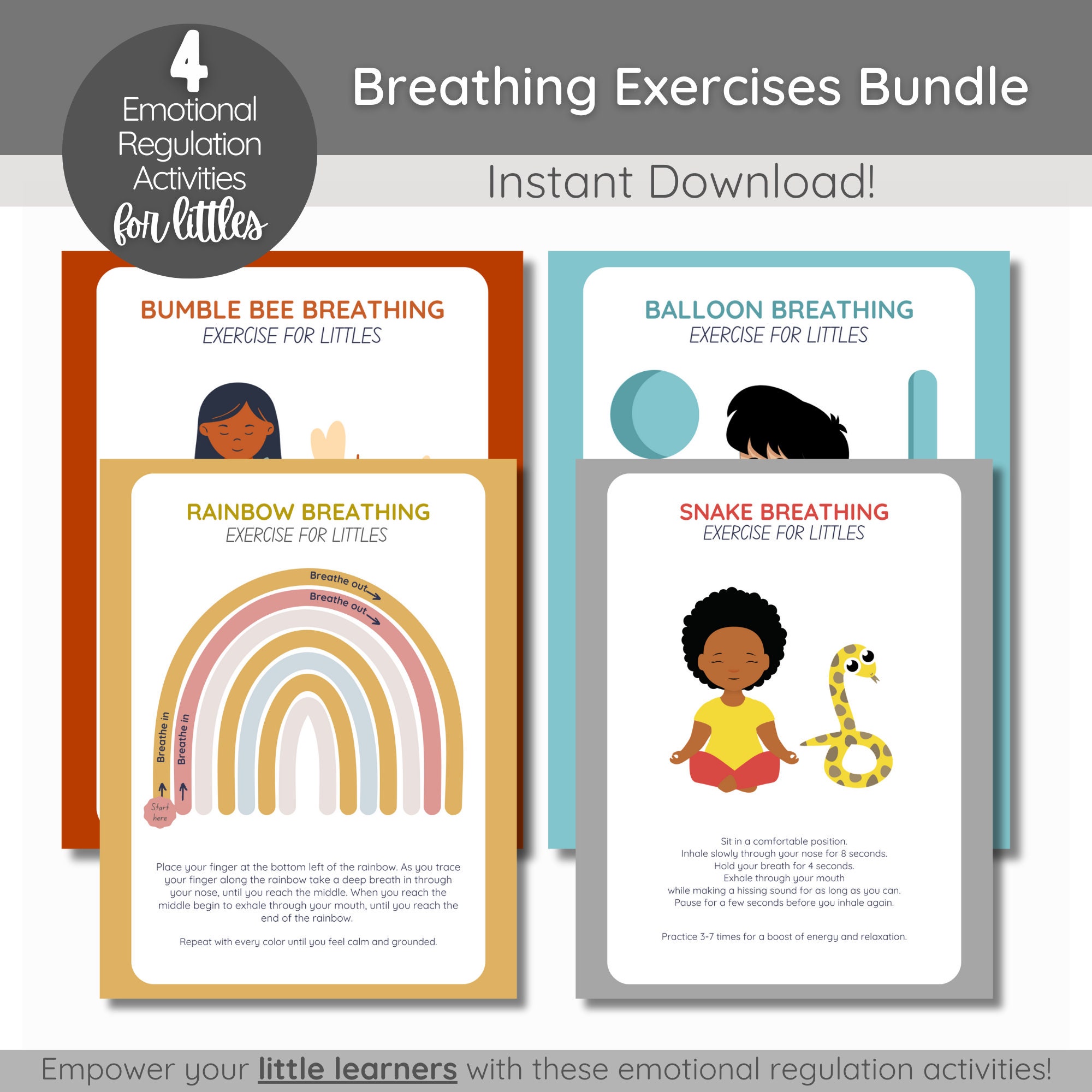 4 Pack Bundle Breathing Exercises for Littles Emotional - Etsy