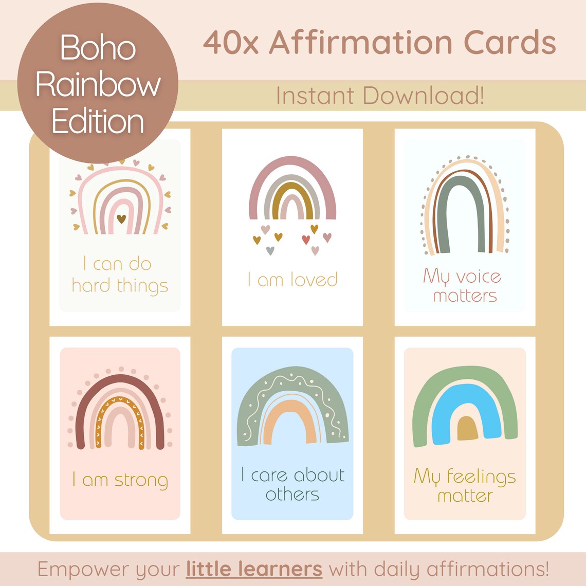 Boho Rainbow Affirmation Cards Positive for Kids Preschool Printables ...