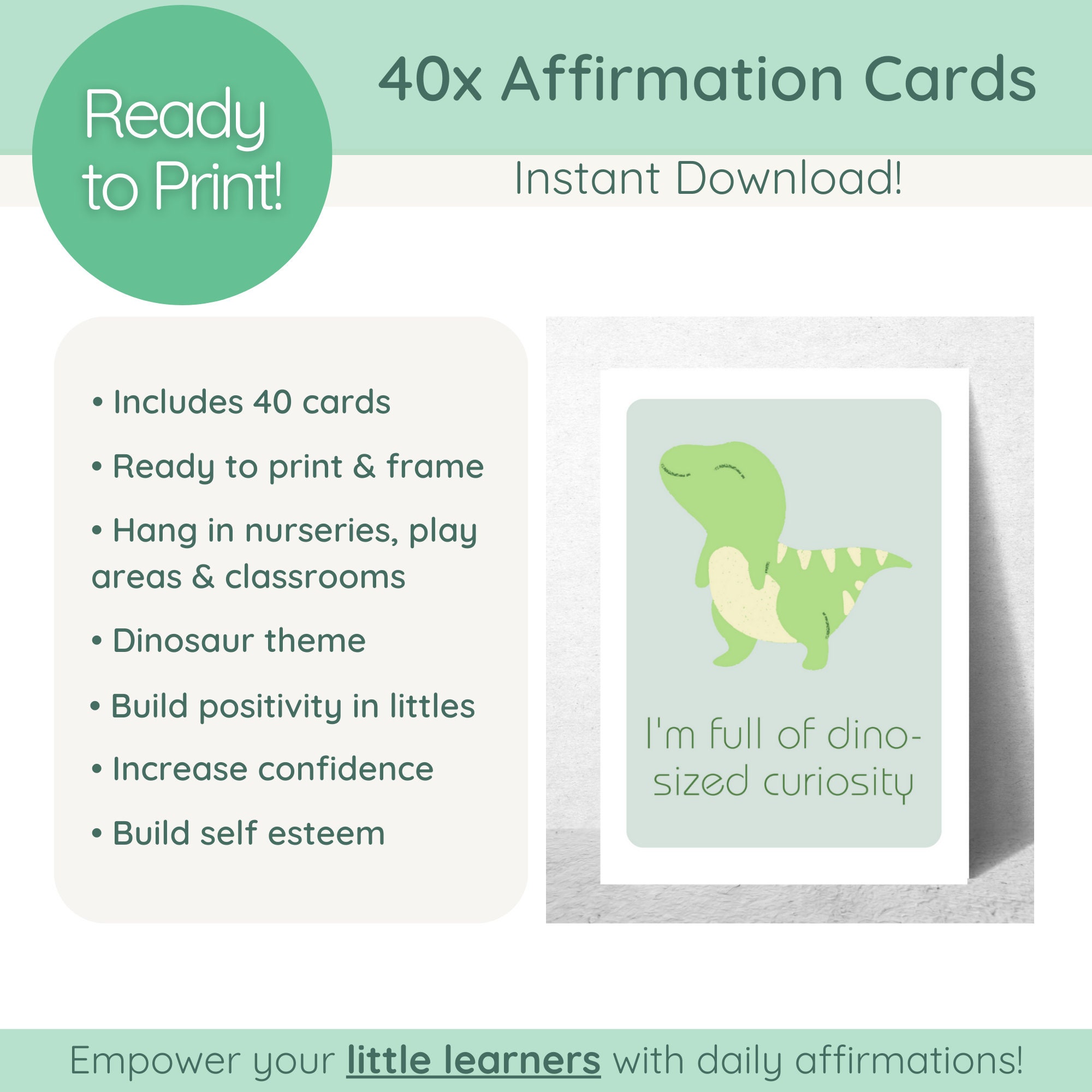 Dinosaur Affirmation Cards for Kids Toddlers Preschool Learning ...