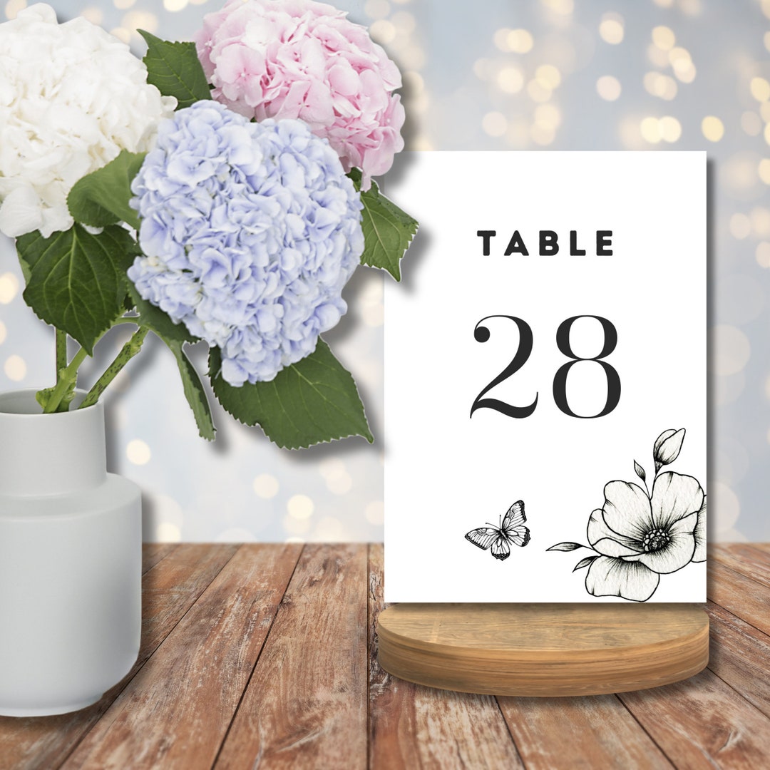 Printable Table Numbers 1-40, Black and White Wedding Table Numbers ...