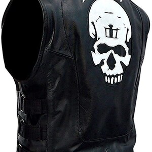 Men's Skull Slim Fit Icon Black Motorcycle Biker Leather Vest Jacket - Etsy