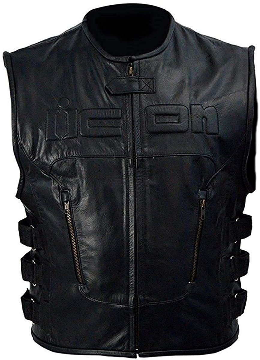 Men's Skull Slim Fit Icon Black Motorcycle Biker Leather Vest Jacket - Etsy
