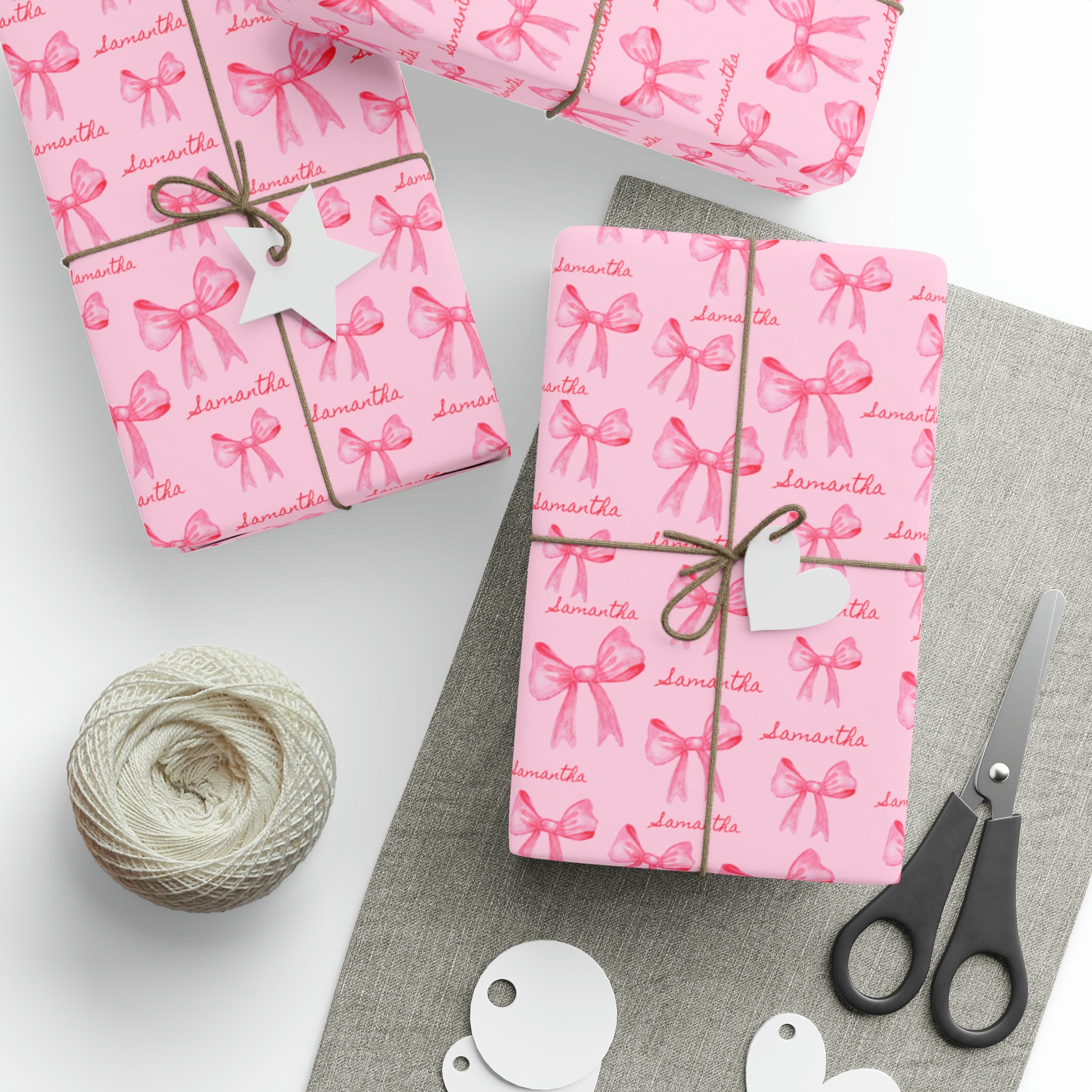 Personalized Girly Pink Wrapping Paper Roll Pink Bow Wrapping - Etsy