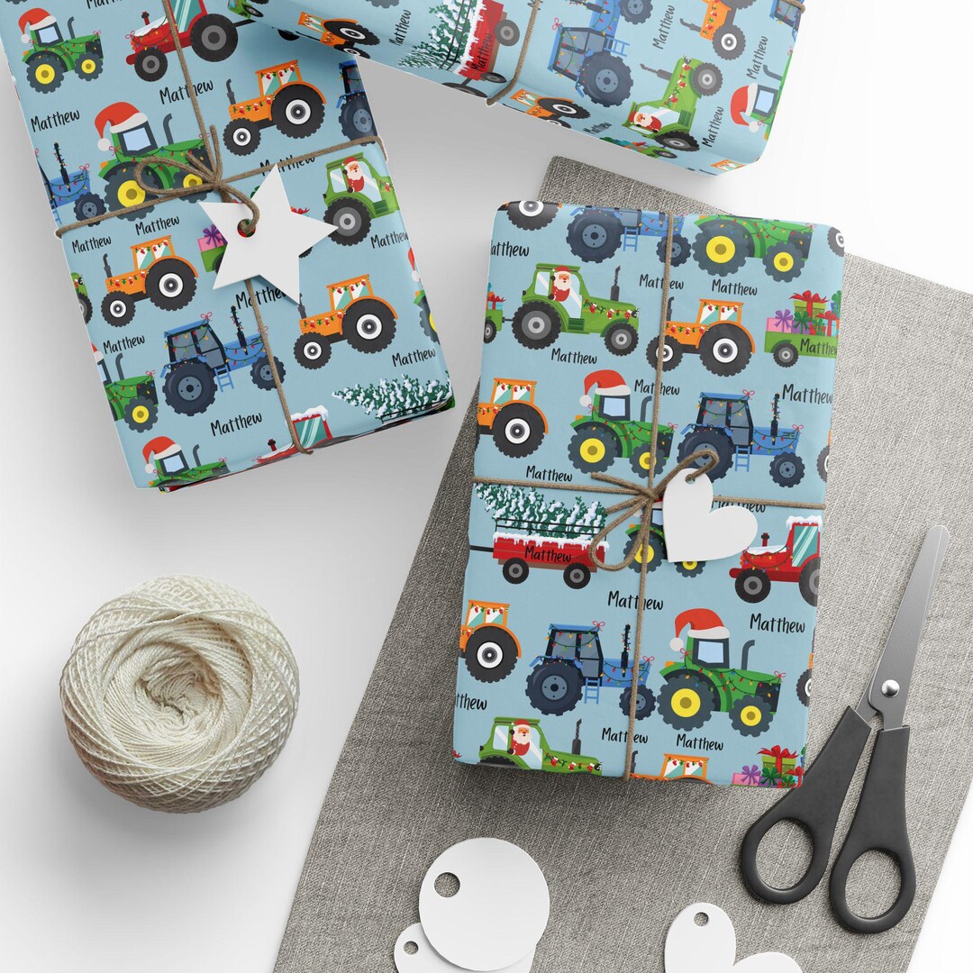 Personalized Tractor Christmas Wrapping Paper, Little Boy Tractor ...