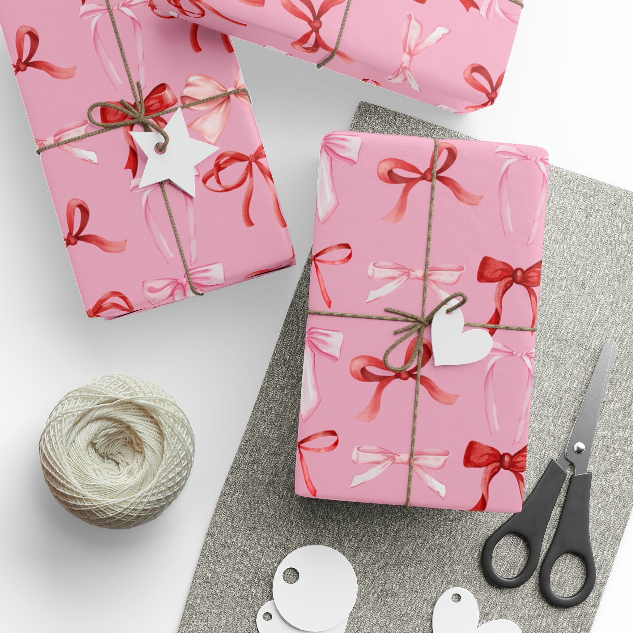 Pink and Red Bow Wrapping Paper Roll, Girly Wrapping Paper, Pink ...