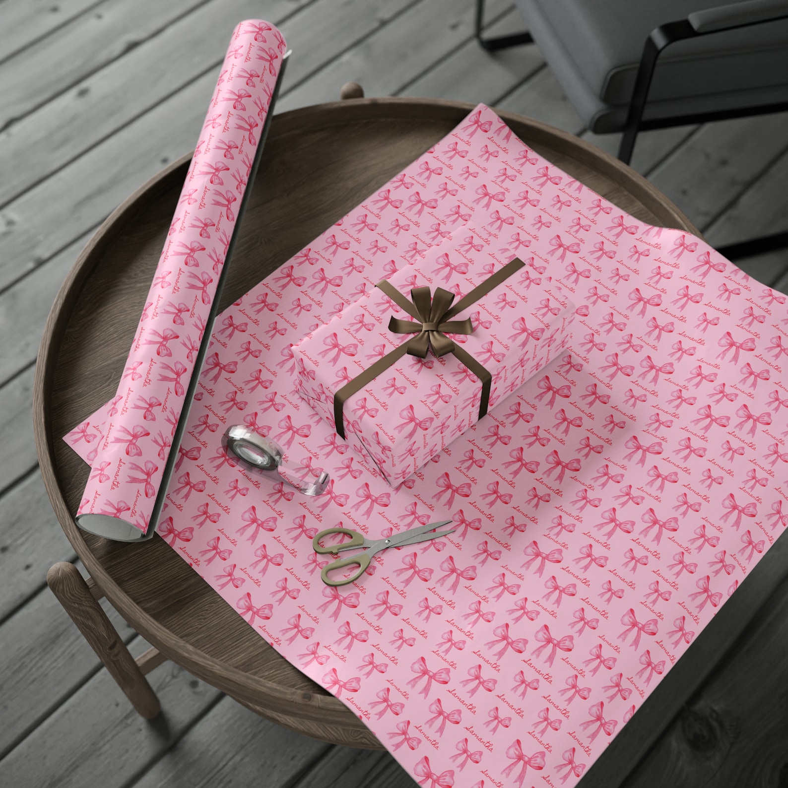 Personalized Girly Pink Wrapping Paper Roll Pink Bow Wrapping - Etsy