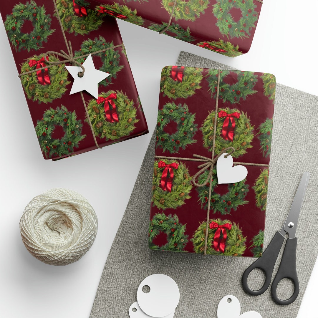 Christmas Wreath Wrapping Paper Roll, Unique Holiday Gift Wrap, Elegant ...